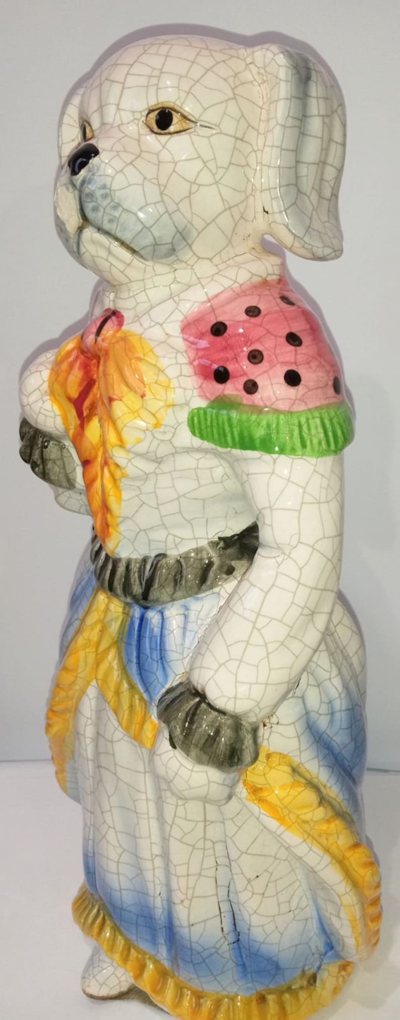Antique Victorian Anthropomorphic Dog Lady Statue Figure Unmarked chip ...