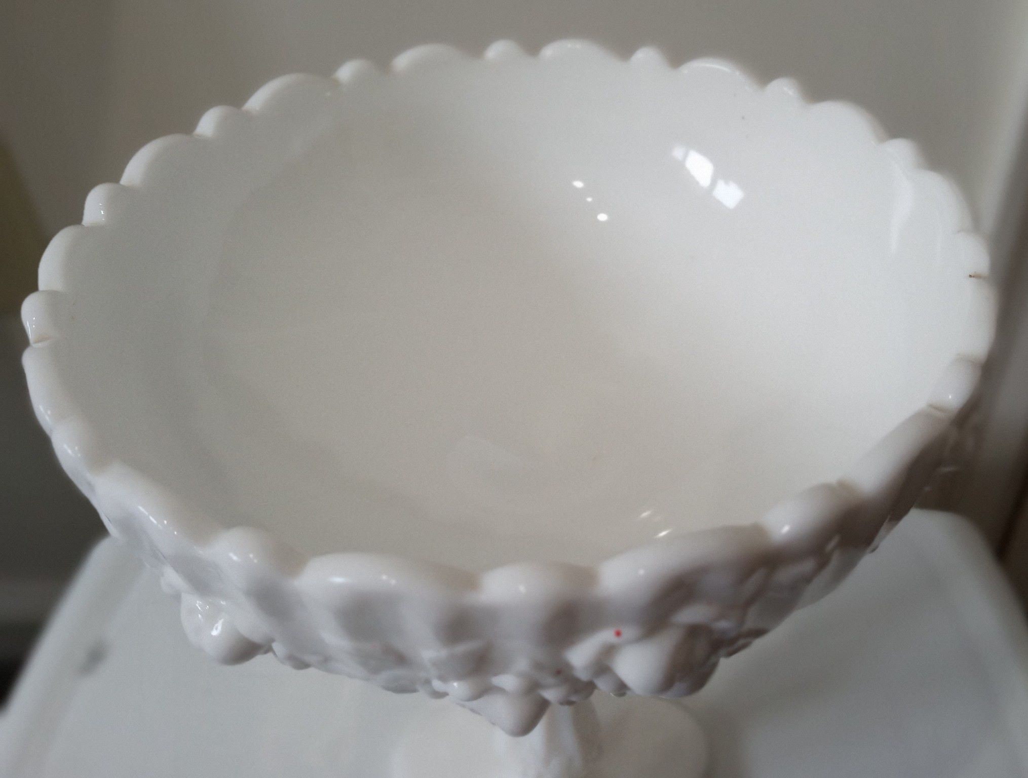 Vintage Fenton White Milk Glass Pedestal Candy Dish Compote Rose ...