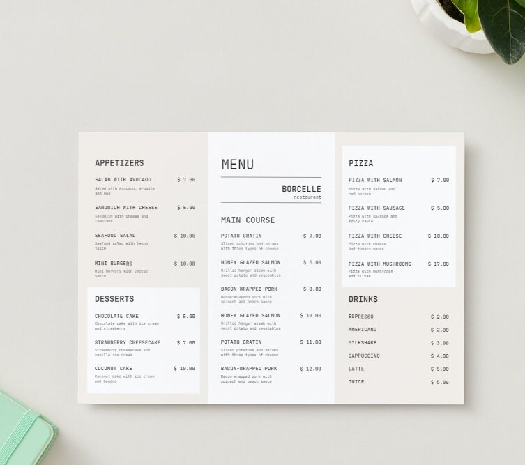 Simple Menu Customizable on Request - Etsy