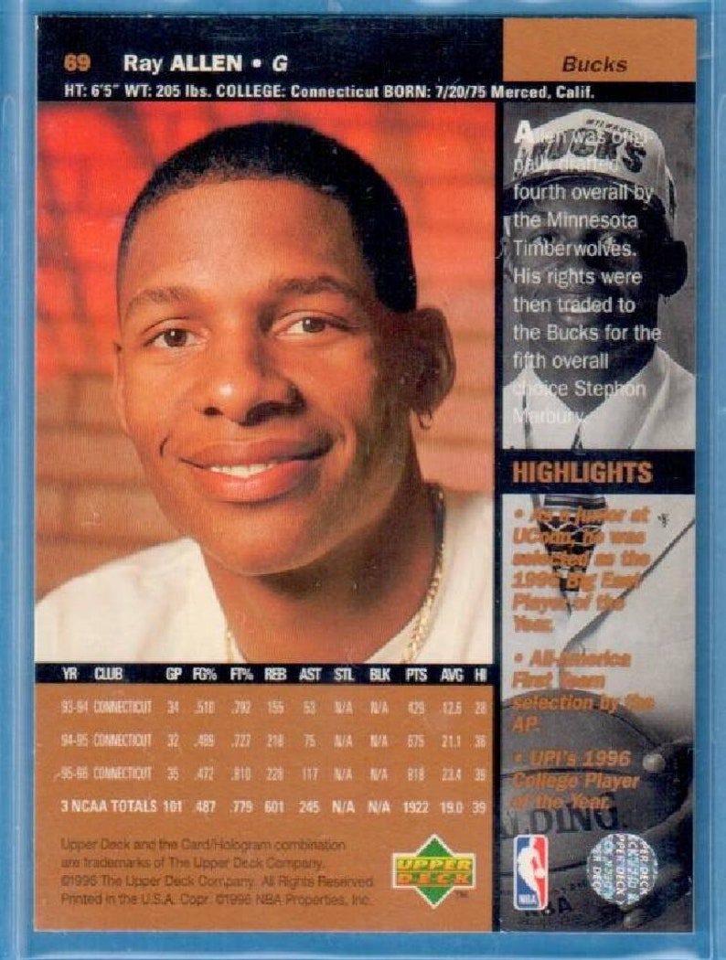 Ray Allen Rookie Card Bucs Supersonics Celtics Heat. Nba - Etsy