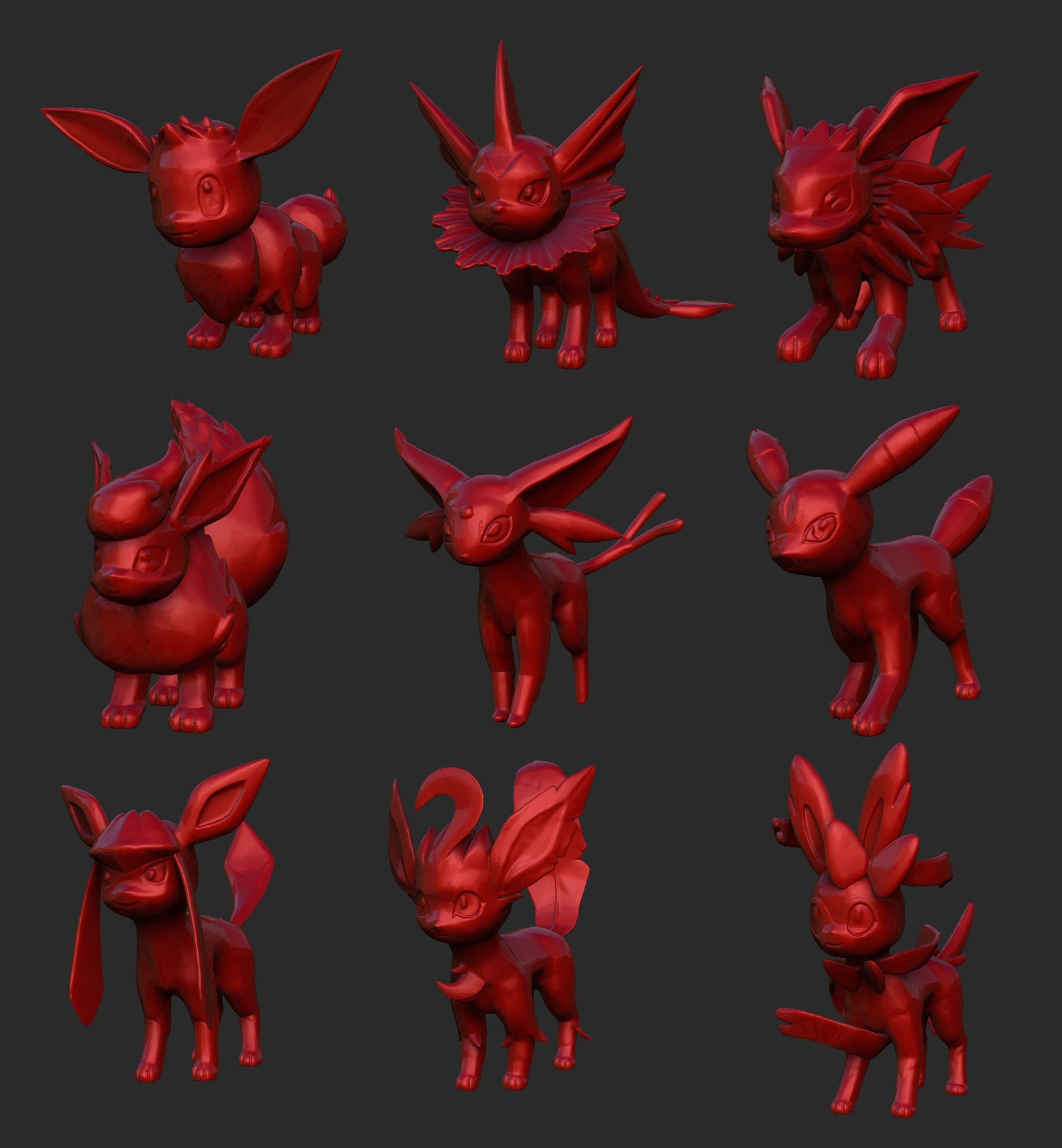 Eevee Evolutions Pokemon 3d Model Stl File 3d Print Etsy