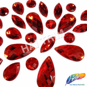 Red Acrylic Rhinestones Sew on Stones Different Shapes Gems With Holes ...