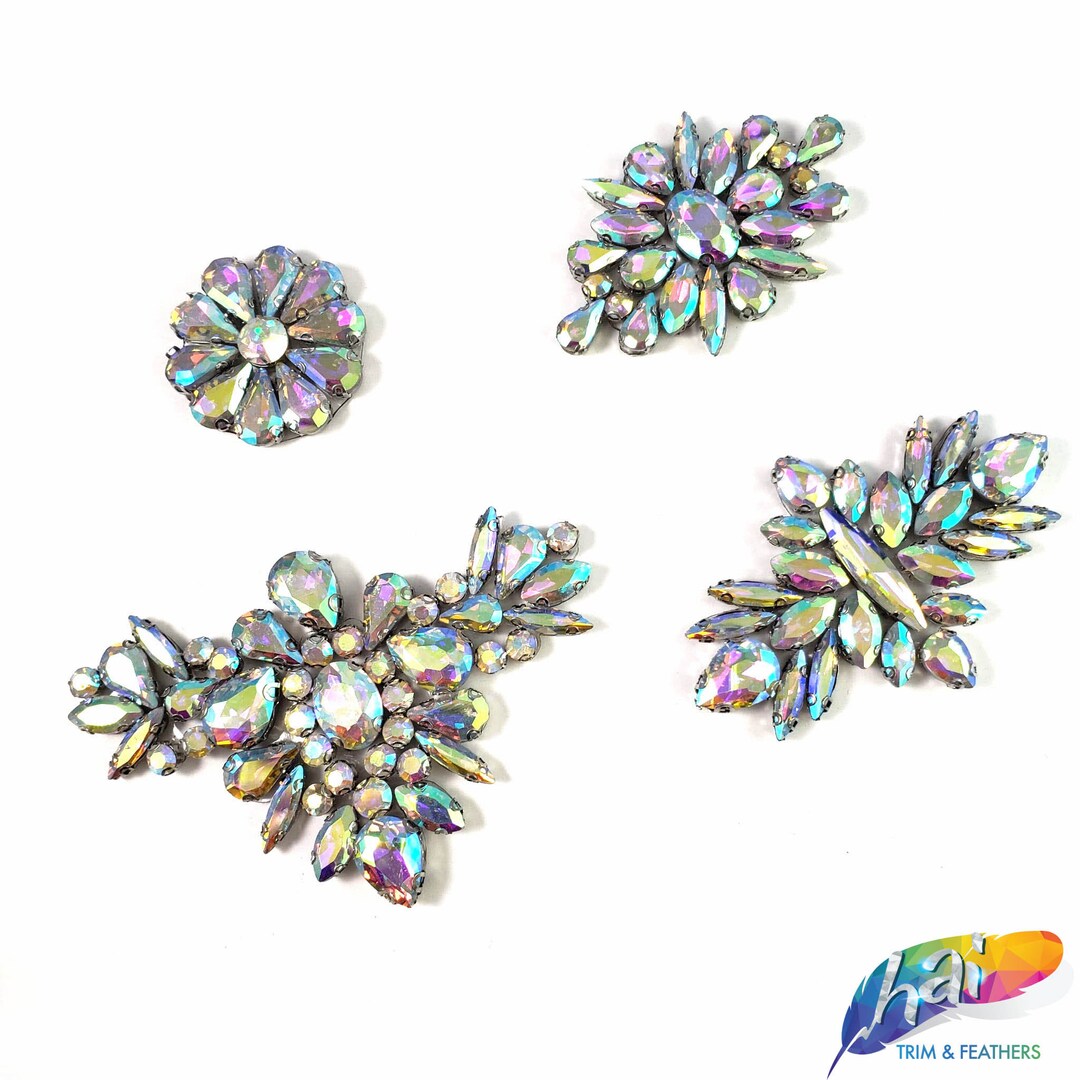 Crystal AB Flower Rhinestone Applique on Gel Backing With Prong Setting ...