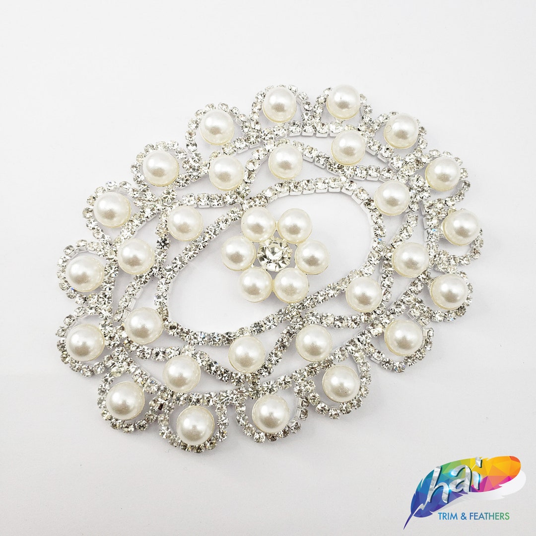 Silver Crystal Pearl Rhinestone Applique, Crystal Bridal Pearl ...