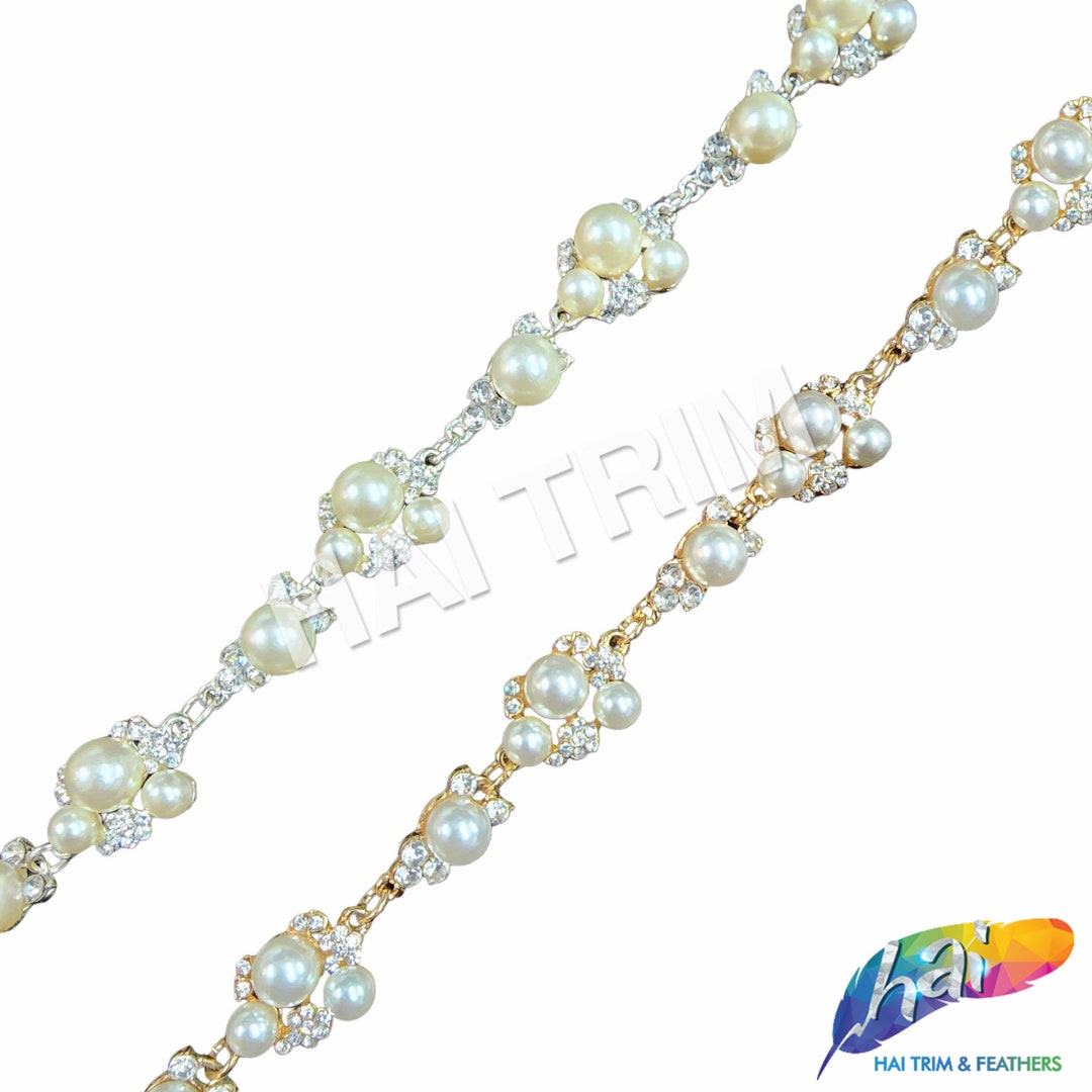 Gold Pearl Crystal Rhinestone Trimming, Wedding or Formal Rhinestone ...