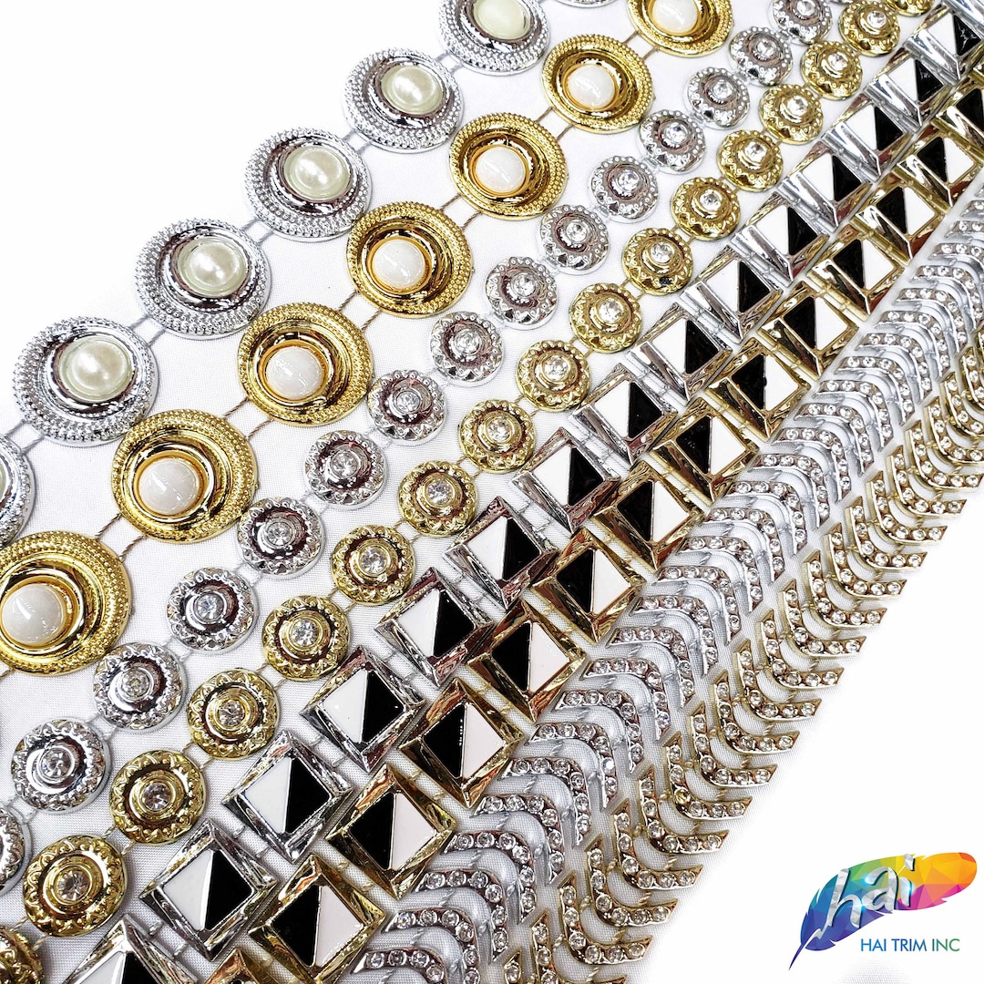 Silver Rhinestone Plastic Stud Trim, Gold Plastic Trim W/ Acrylic ...