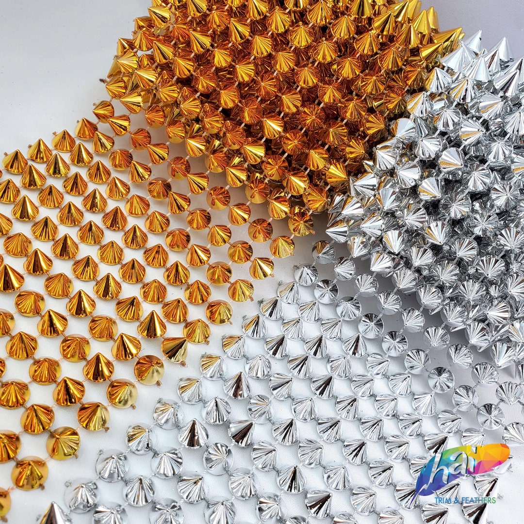 10 Row Studs Spike Gold Plastic Trim, Silver Spikes Acrylic Mesh ...