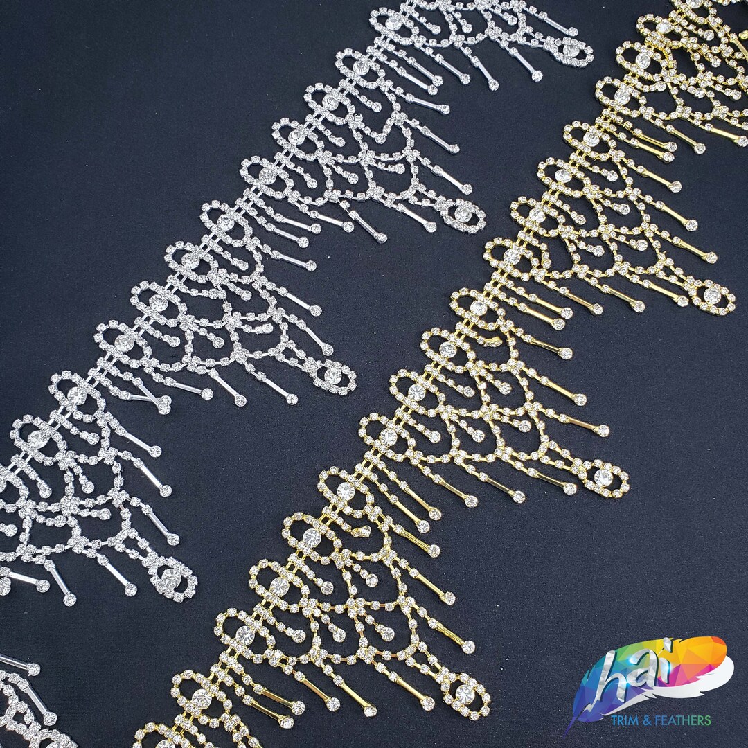 Gold Crystal Rhinestone Fringe, Silver Crystal Rhinestone Dangling Trim ...