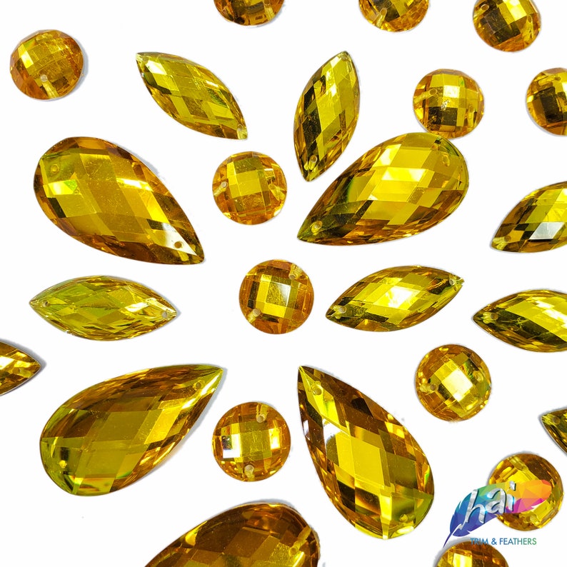 Loose Yellow Resin Rhinestones Yellow Gold Sew on Stones - Etsy