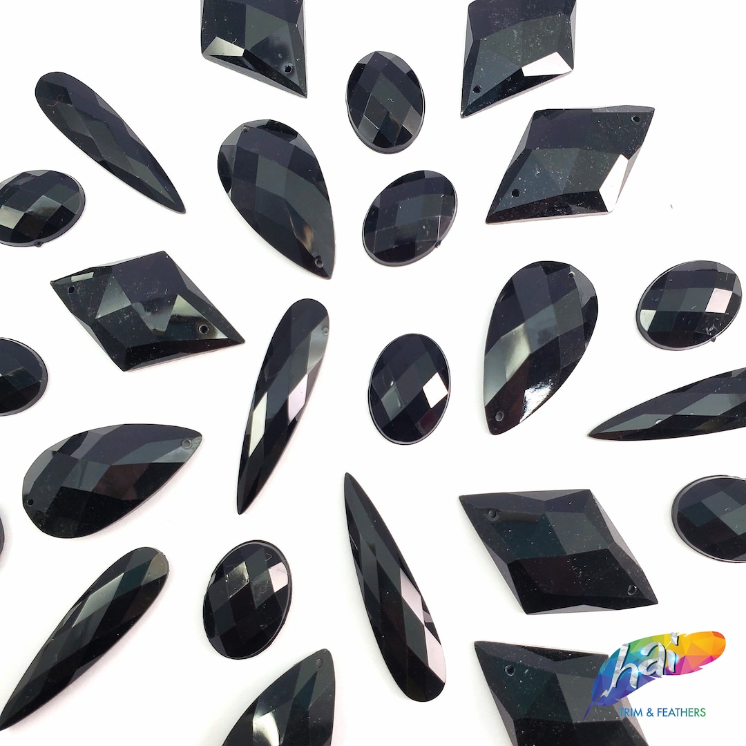 Black Acrylic Rhinestones Sew on Stones Different Shapes Gems With ...