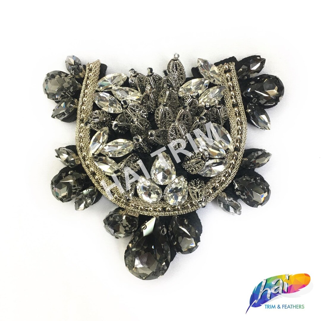 Sold PER PIECE! Gunmetal Beaded Stone Epaulets, Fancy Shoulder Patches ...