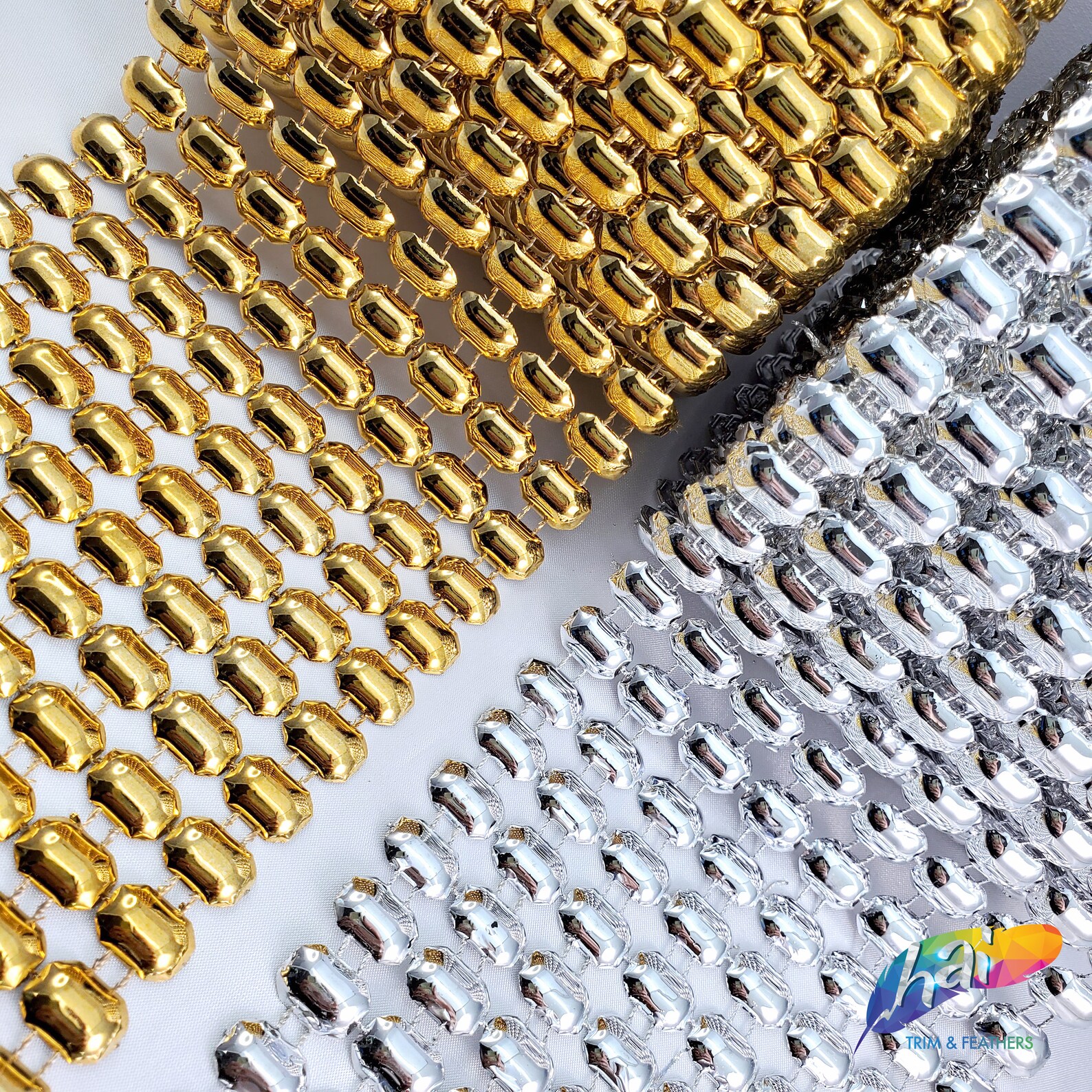 8 Row Studs Gold Plastic Trim, Silver Round Oval Acrylic Mesh Banding ...