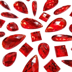 Red Acrylic Rhinestones Sew on Stones Different Shapes Gems With Holes ...