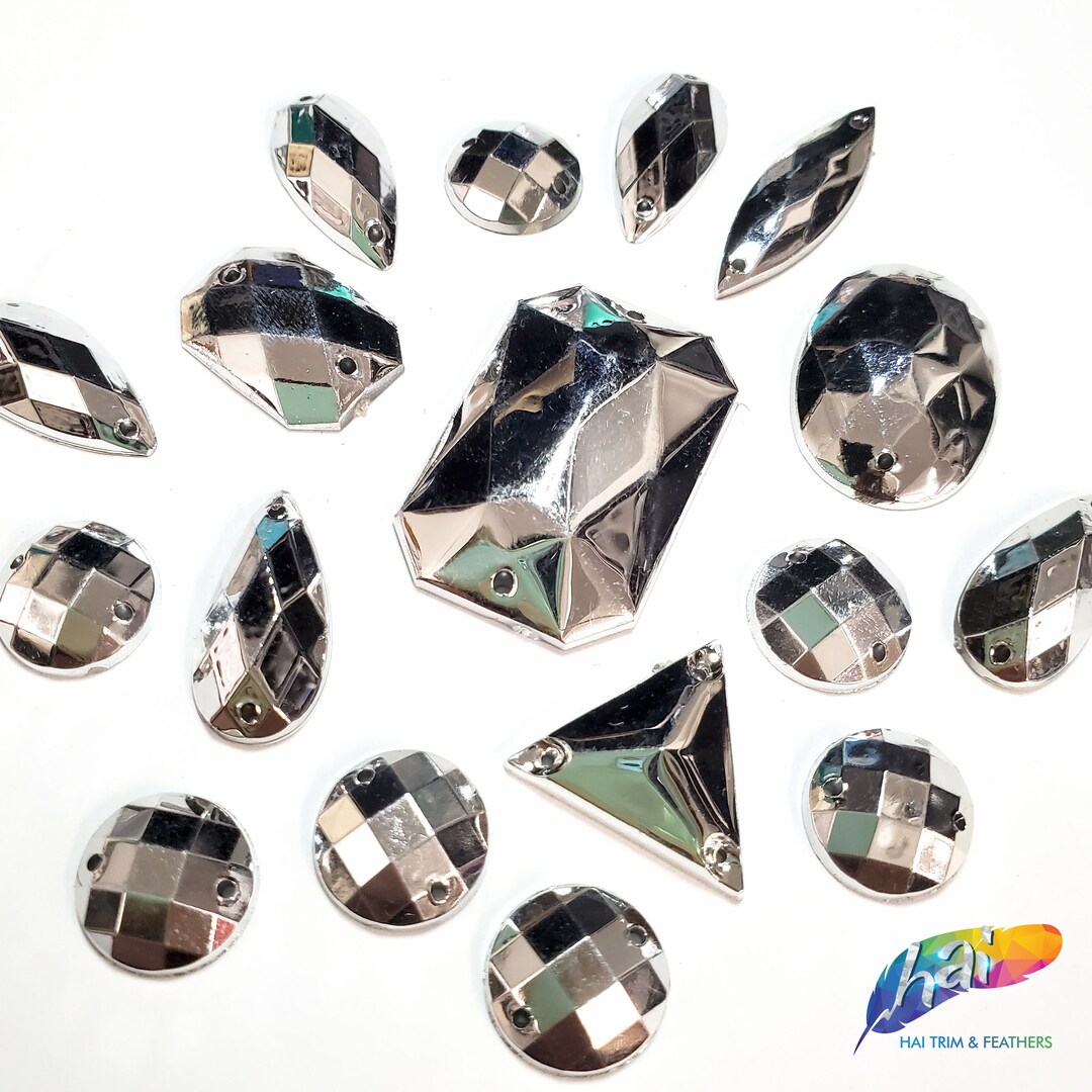 Metallic Silver Resin Rhinestones Sew on Stones Different Shapes Metal ...