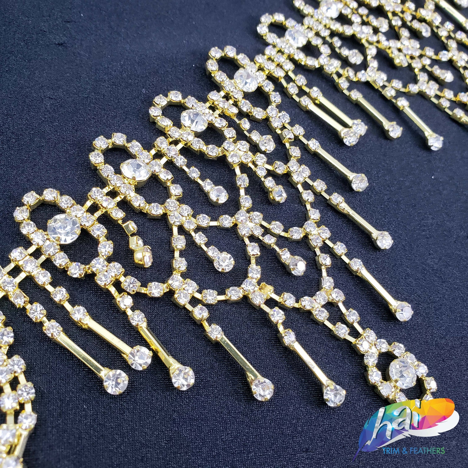 Gold Crystal Rhinestone Fringe, Silver Crystal Rhinestone Dangling Trim ...