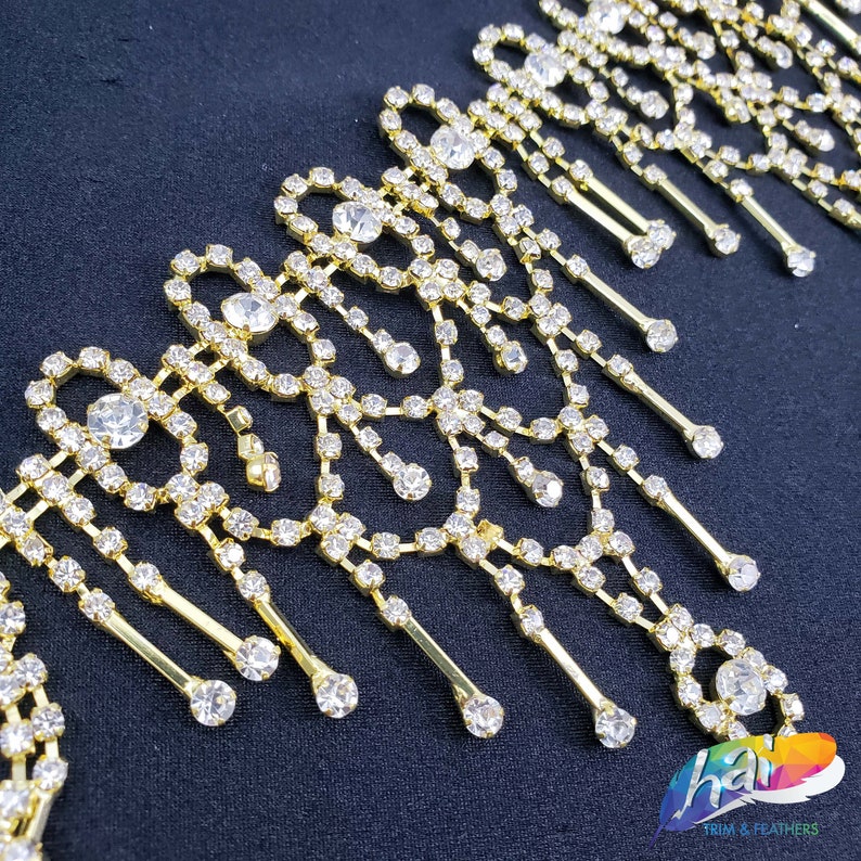 Gold Crystal Rhinestone Fringe, Silver Crystal Rhinestone Dangling Trim ...