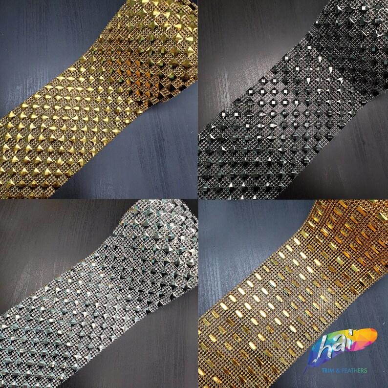12 Row Studs Gold Plastic Trim, Silver Square Acrylic Mesh Banding, Gun ...