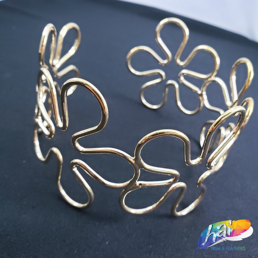 Gold Arm Cuffs, Flower Upper Arm Bracelet, Gold Armlet, Metal Spiral ...