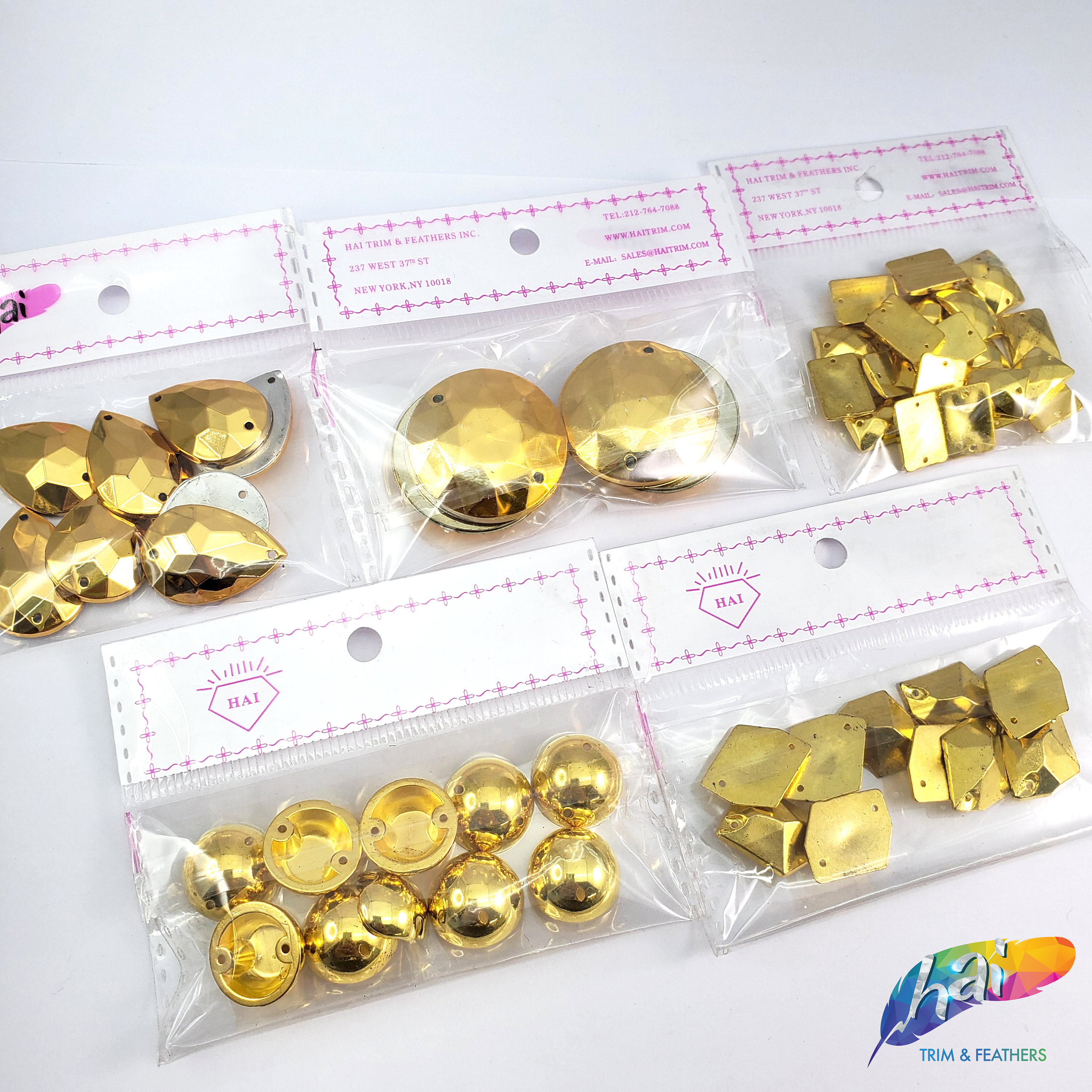 Metallic Gold Resin Rhinestones Sew on Stones Different Shapes Metal ...