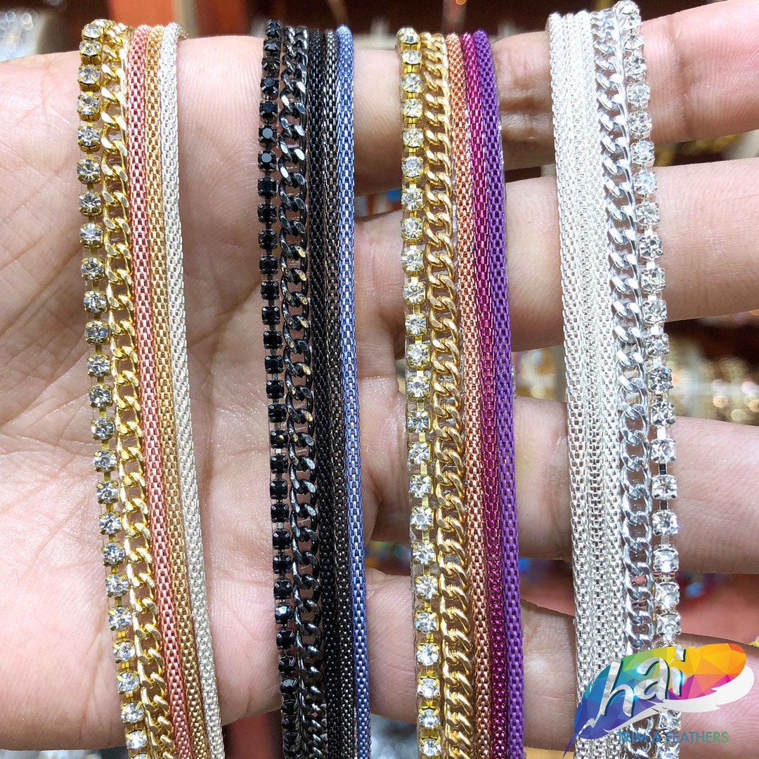 1/2" Multicolored Chain Rhinestone Iron on Trim, Gel Back Chained ...