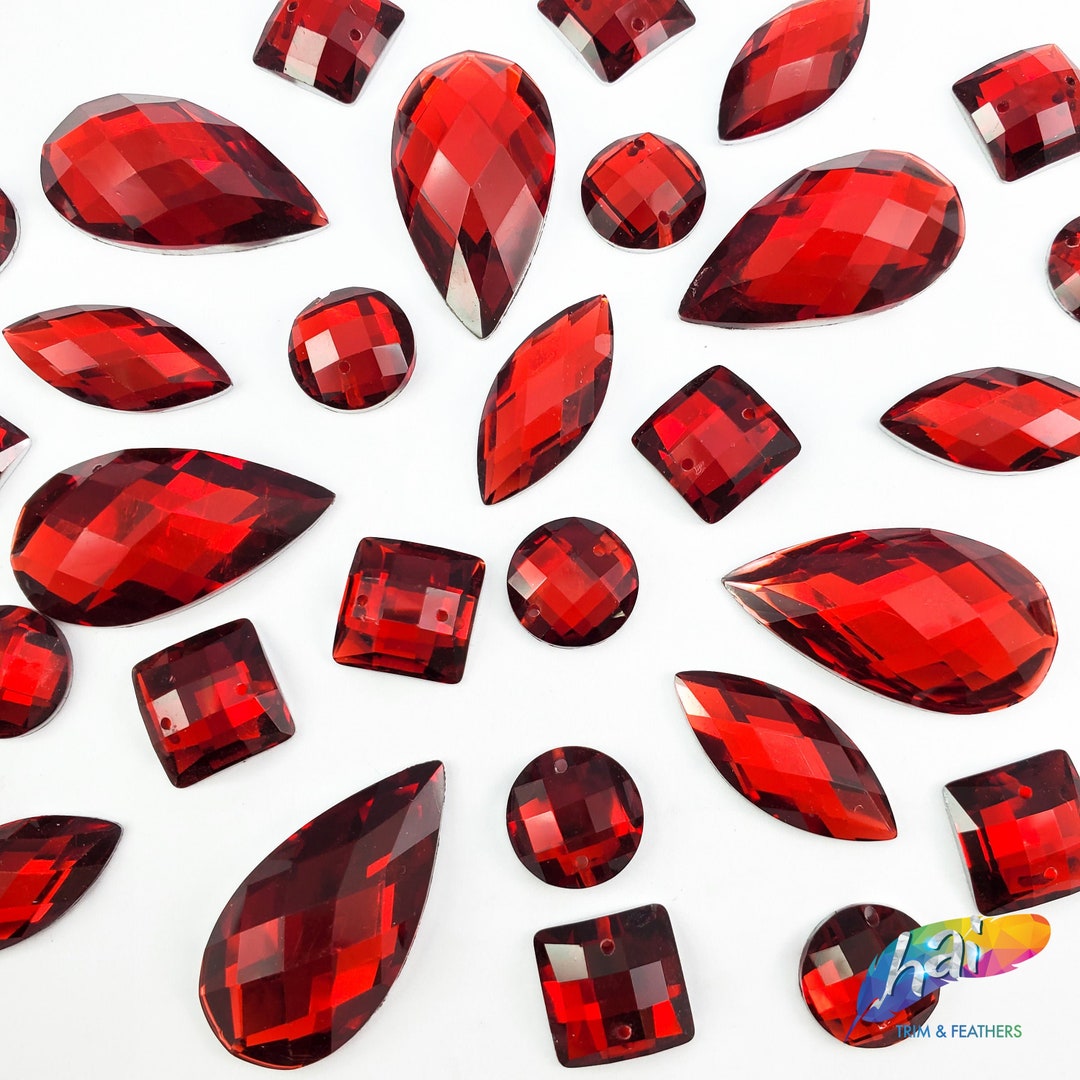 Loose Dark Red Resin Rhinestones Sew on Stones Different Shapes ...