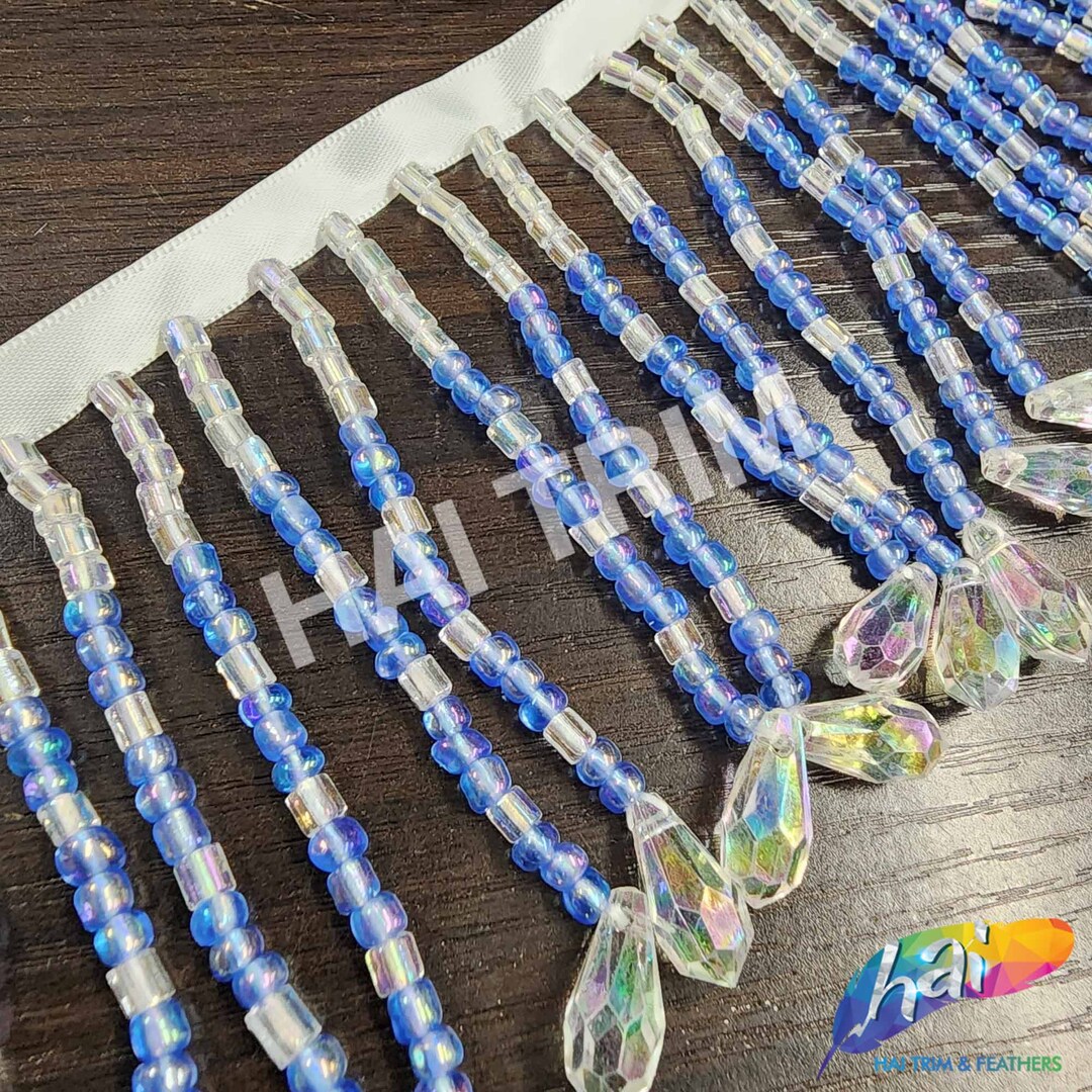3 1/2" Purple Blue Acrylic Beaded Fringe With Teardrop, Round Beaded ...