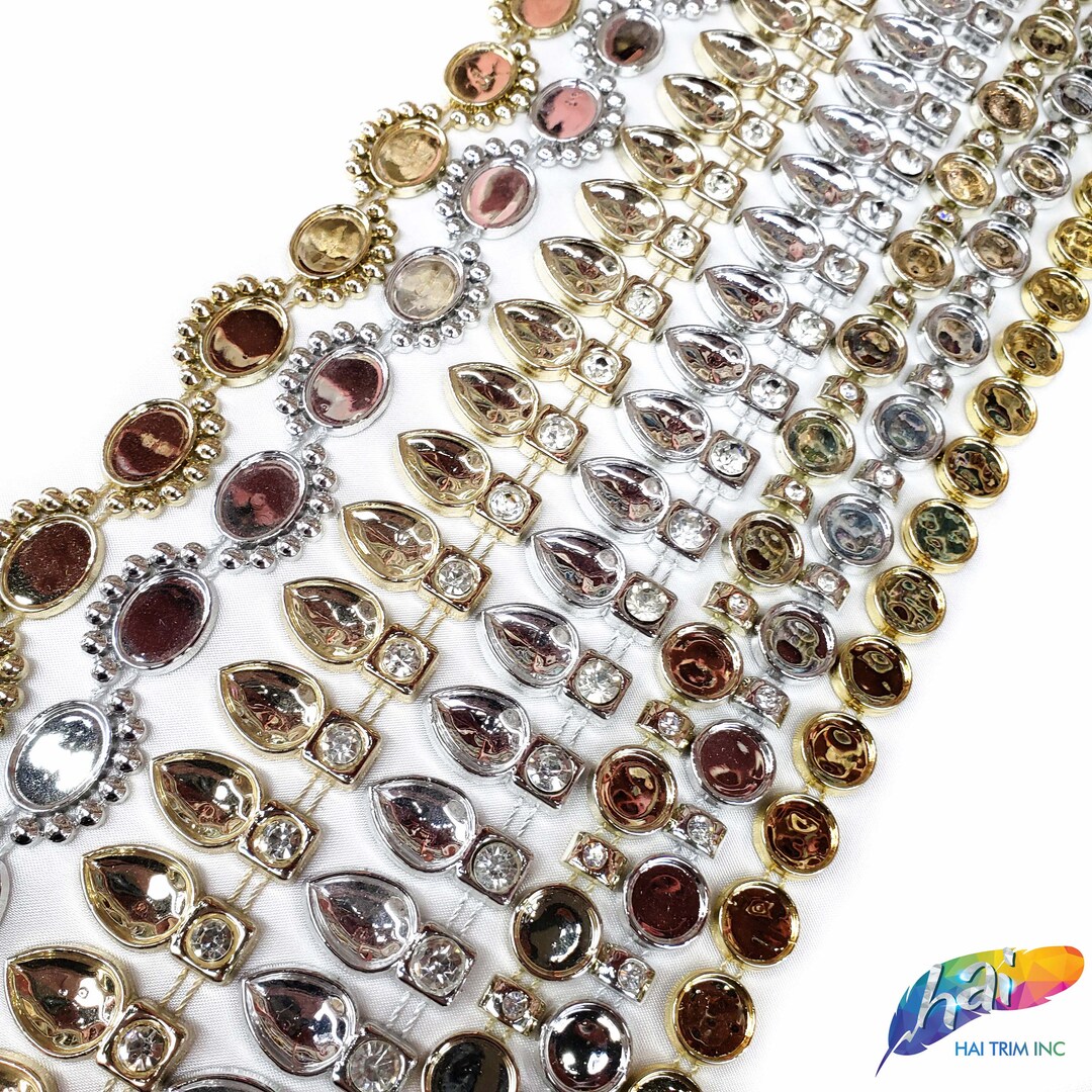 Silver Rhinestone Plastic Stud Trim, Gold Plastic Trim W/ Acrylic ...
