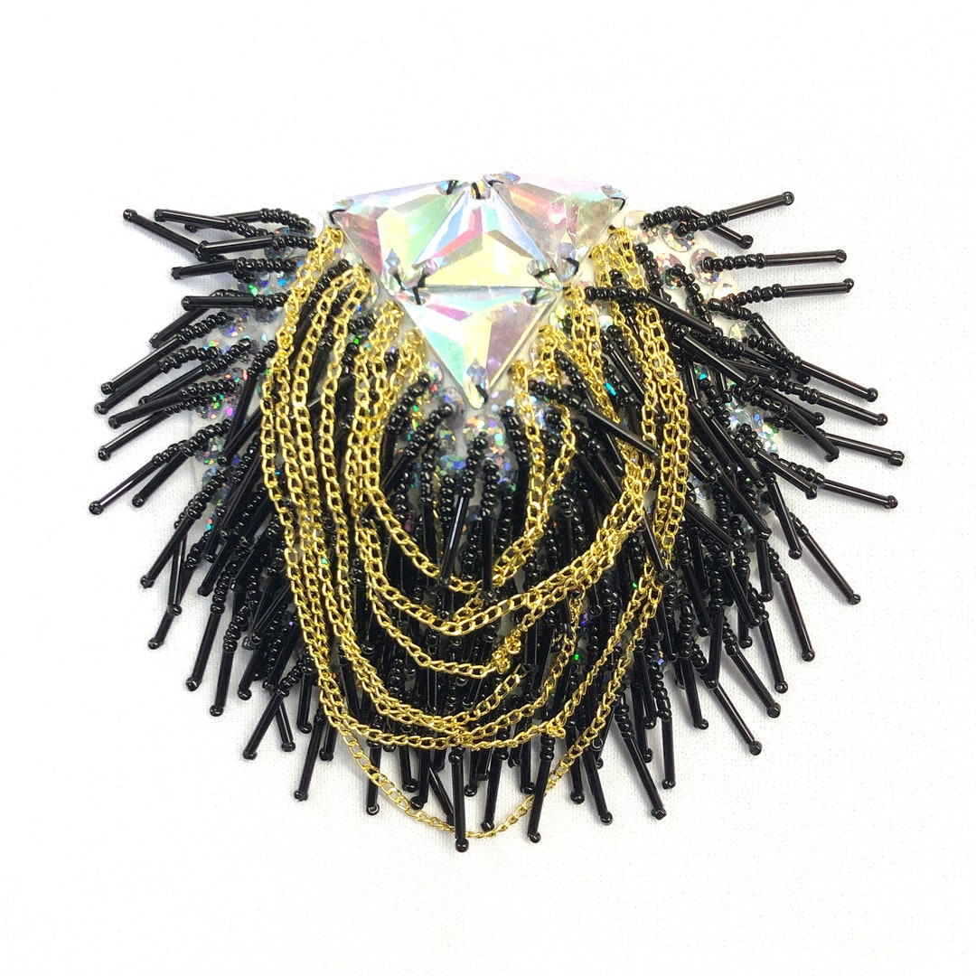 Sold PER PIECE! Black Gold Beaded Chain Stone Epaulets, Fancy Shoulder ...