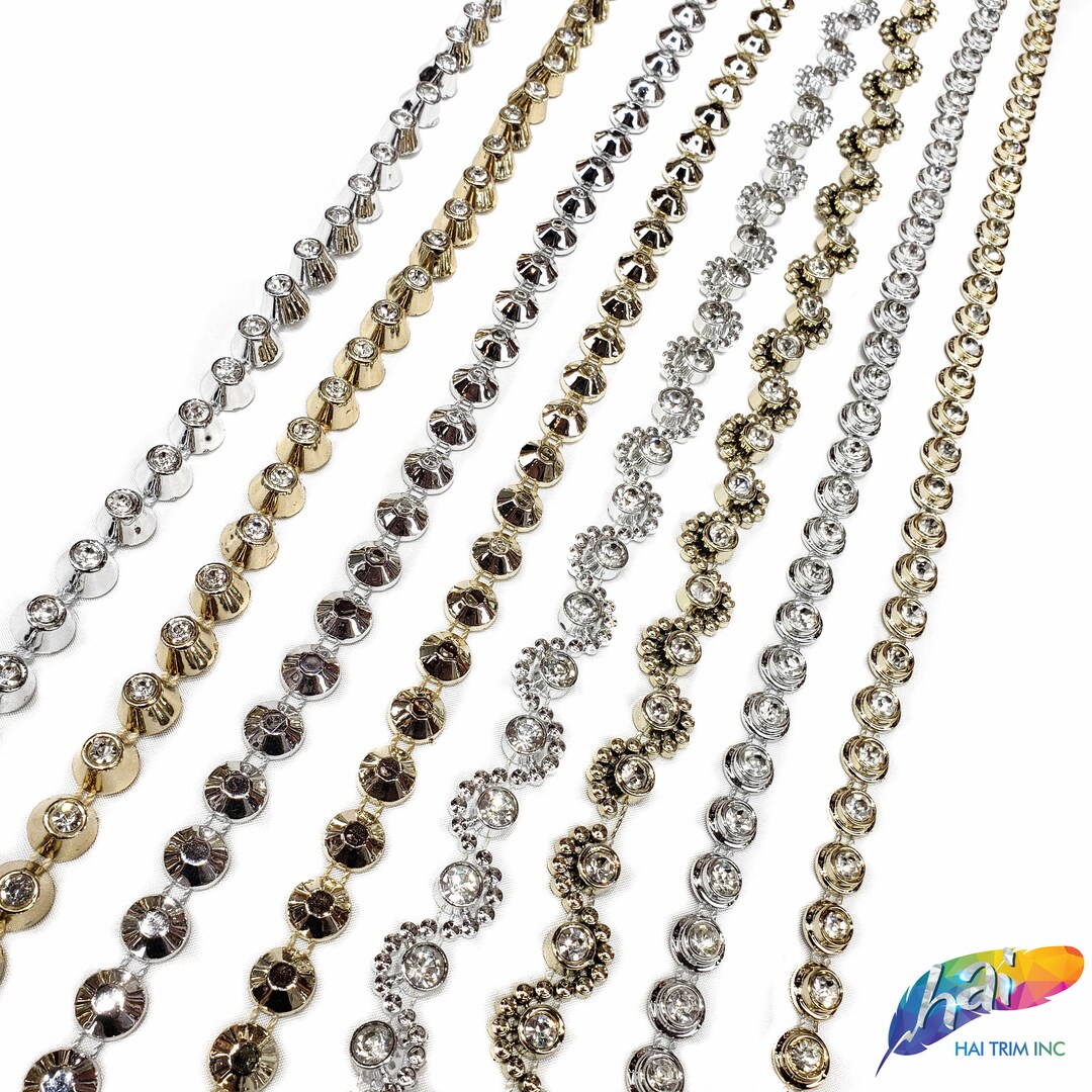 Silver Rhinestone Plastic Stud Trim, Gold Plastic Trim W/ Acrylic ...