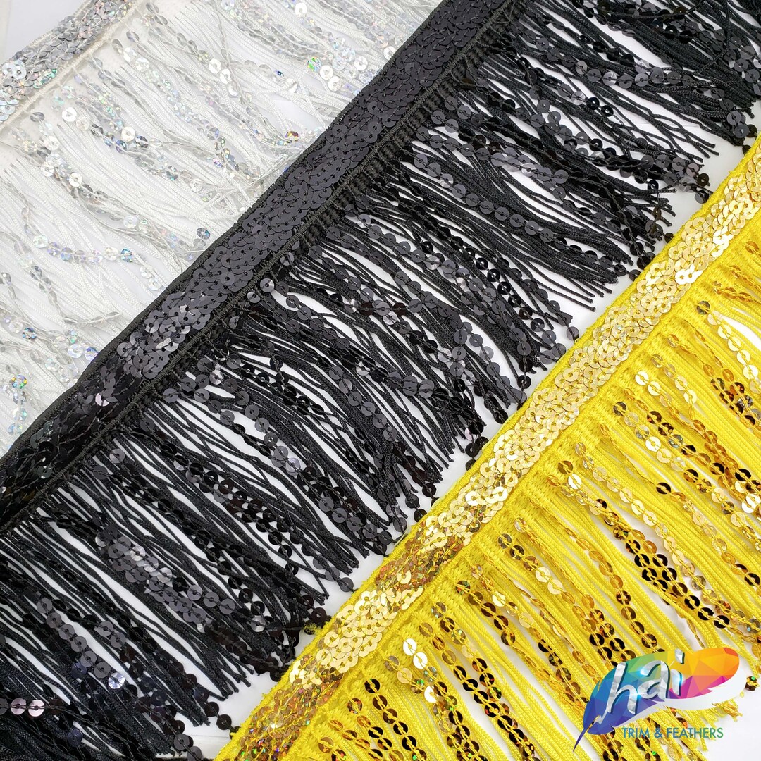 4" & 6" Chainette Sequin Fringe, Polyester Fabric Fringe With Hologram ...