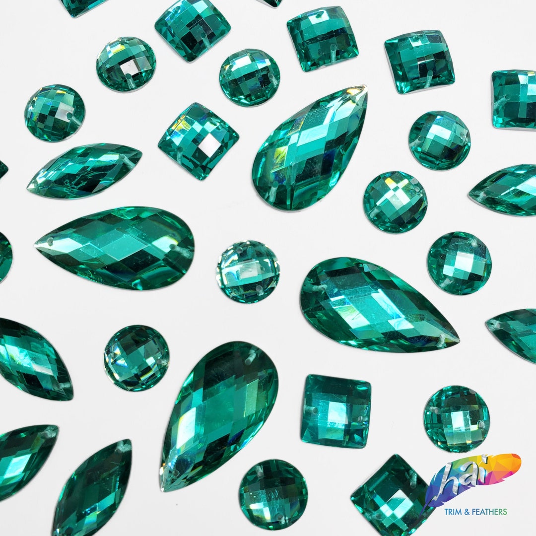 Loose Teal Resin Rhinestones Teal Green Sew on Stones Different Shapes ...