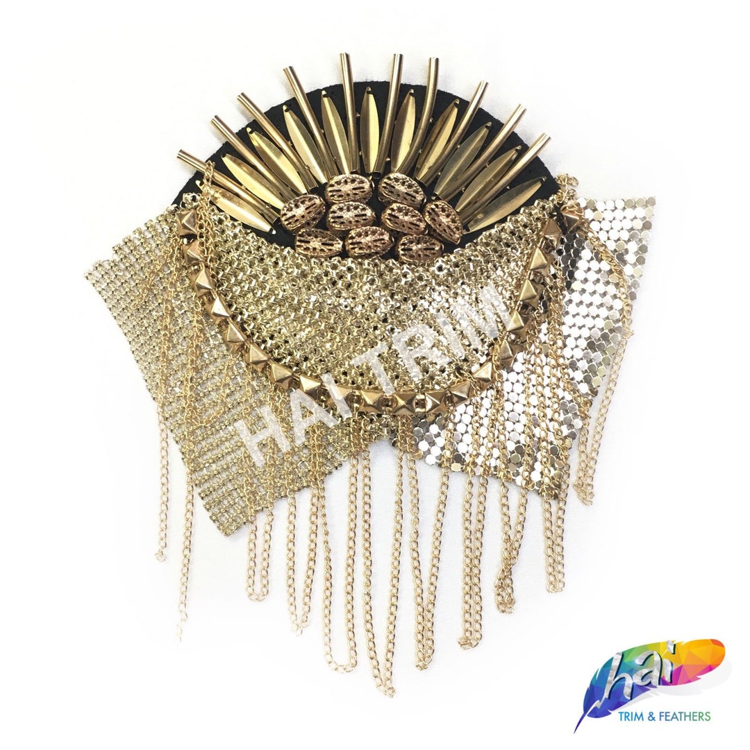 Sold PER PIECE! Gold Chain Spike Beaded Epaulets, Fancy Shoulder ...