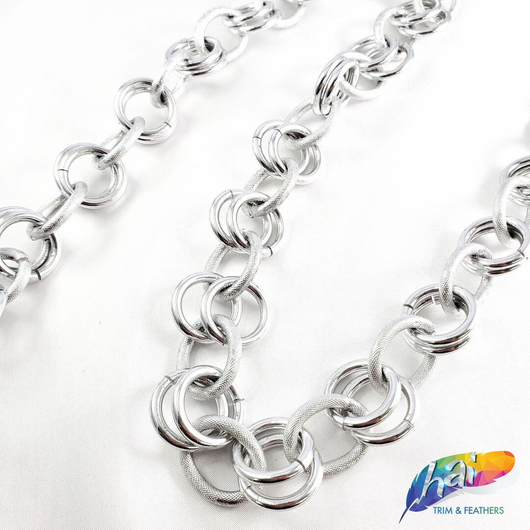 Round Oval Metallic Chain Trim, Silver Chain Link, Necklace Chain Strip ...