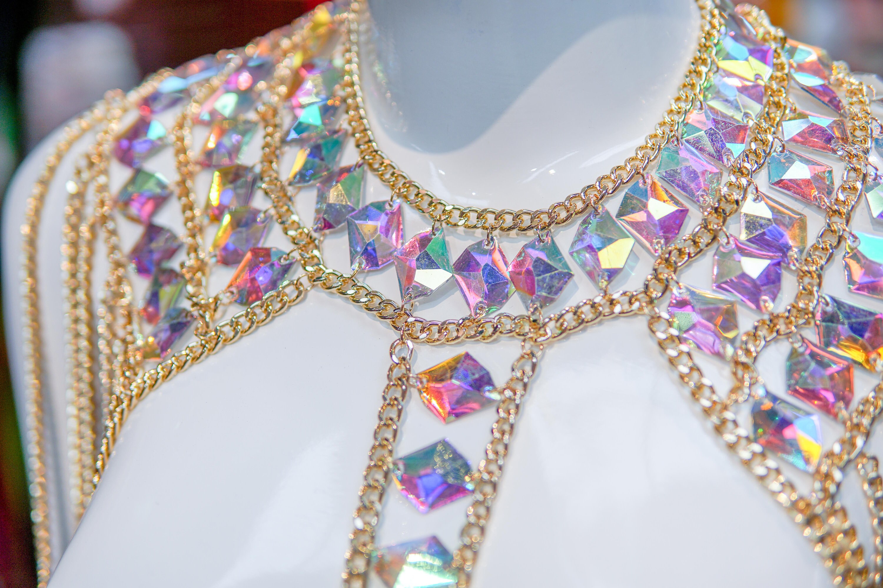 Gold Chain Dress Rhinestone Chain Dress Dancer Jewelry Red | Etsy