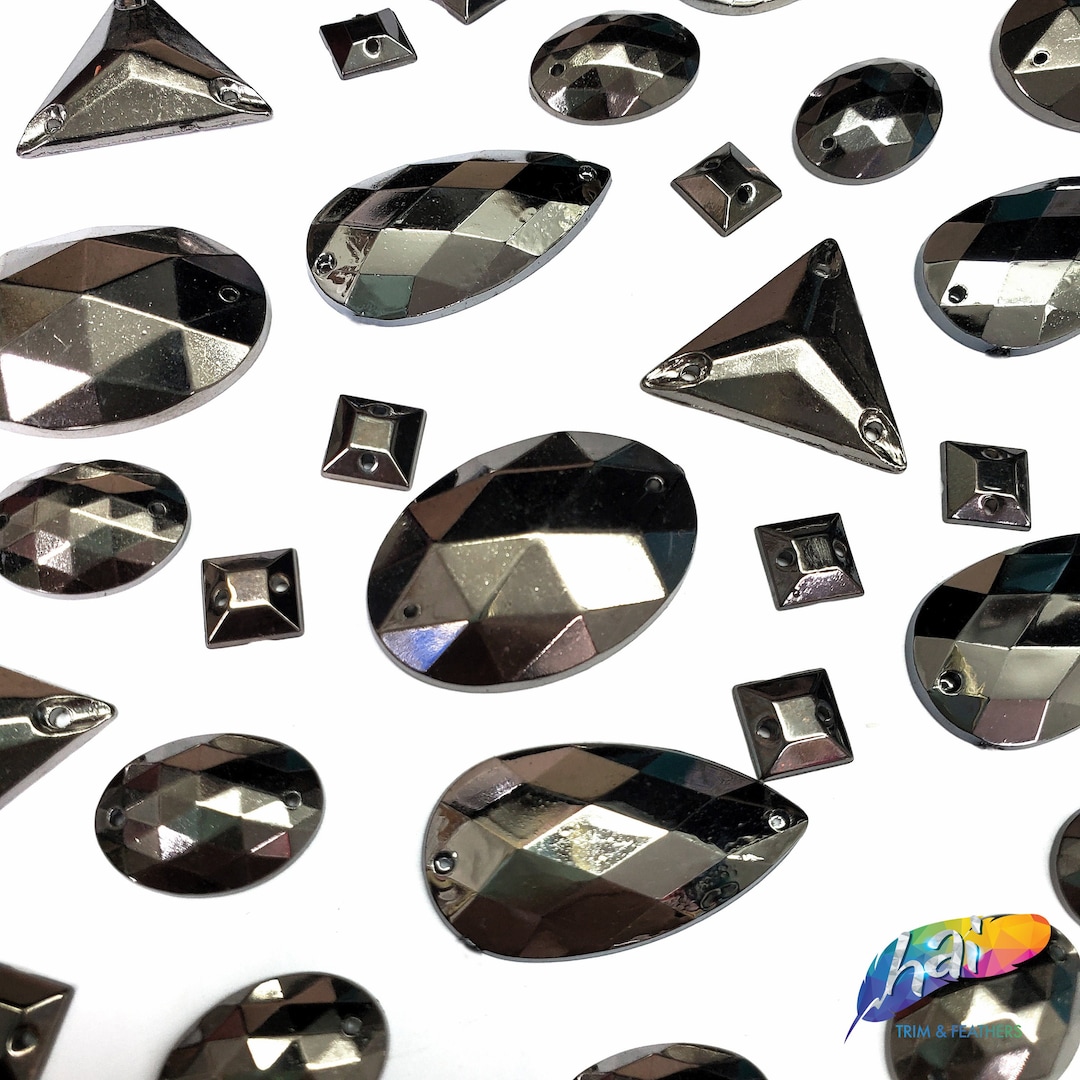 Metallic Gunmetal Resin Rhinestones Sew on Stones Different Shapes ...