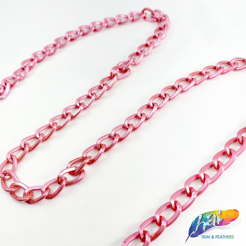3/8" Pink Metallic Chain Trim, Chain Link, Necklace Chain Strip, Light ...