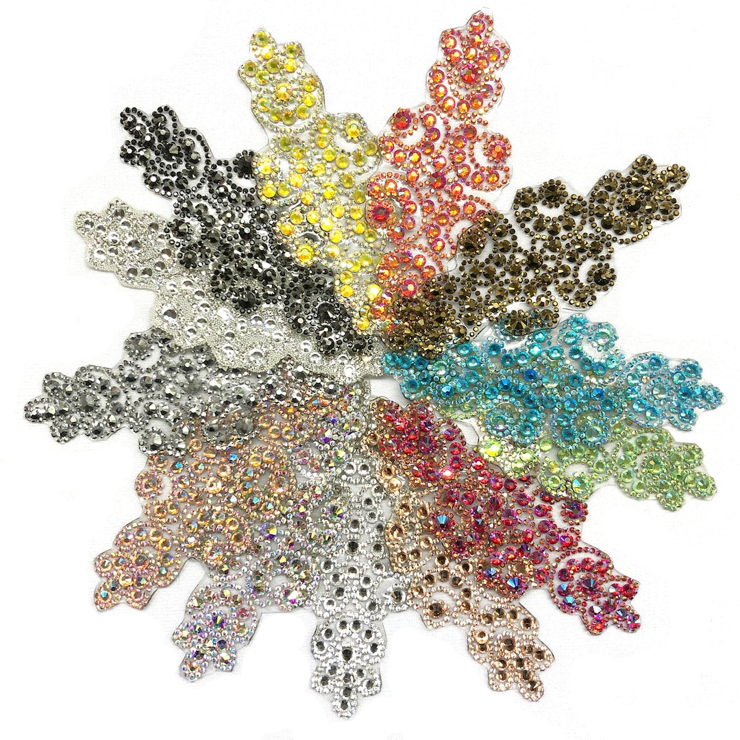 5" X 2" Gel-back Rhinestone Appliques, Colored Iron-on Crystal ...