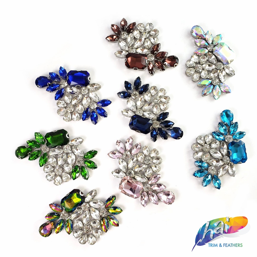 Flower Motif Rhinestone Applique on Gel Backing With Crystal Prong ...