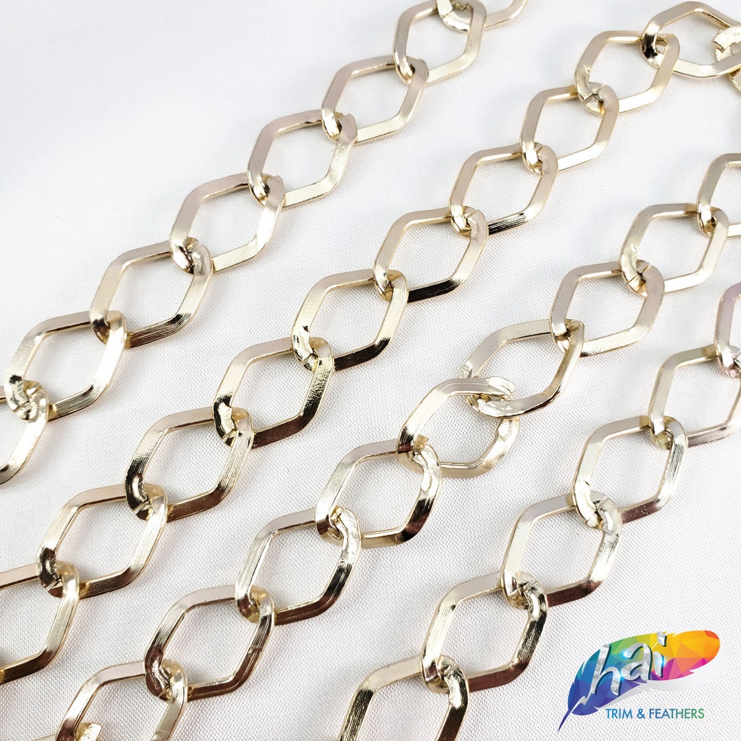Gold Metallic Chain Trim, Chain Link, Necklace Chain Strip, Light ...