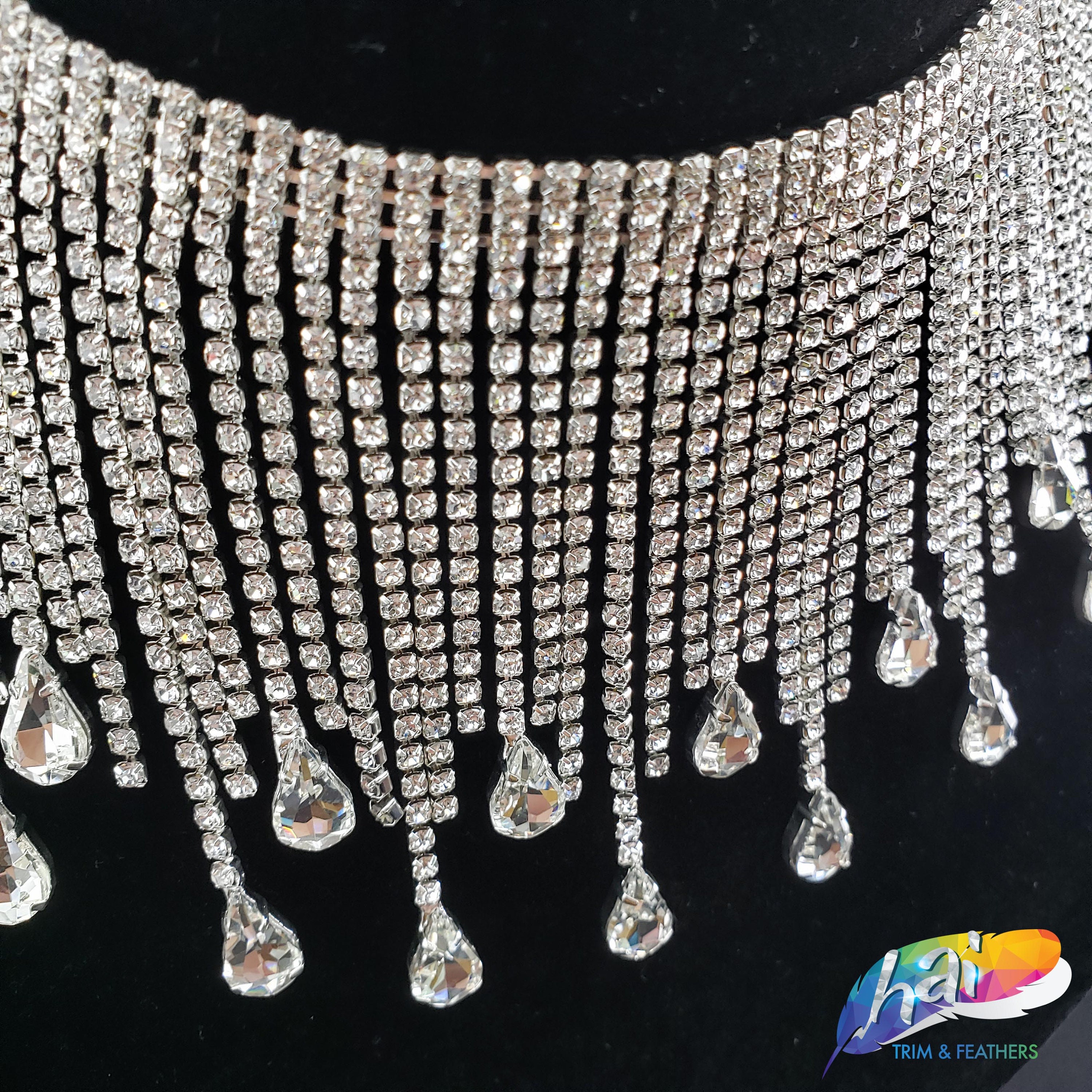 Rhinestone Fringe With Teardrop, Silver Crystal Rhinestone Dangling ...