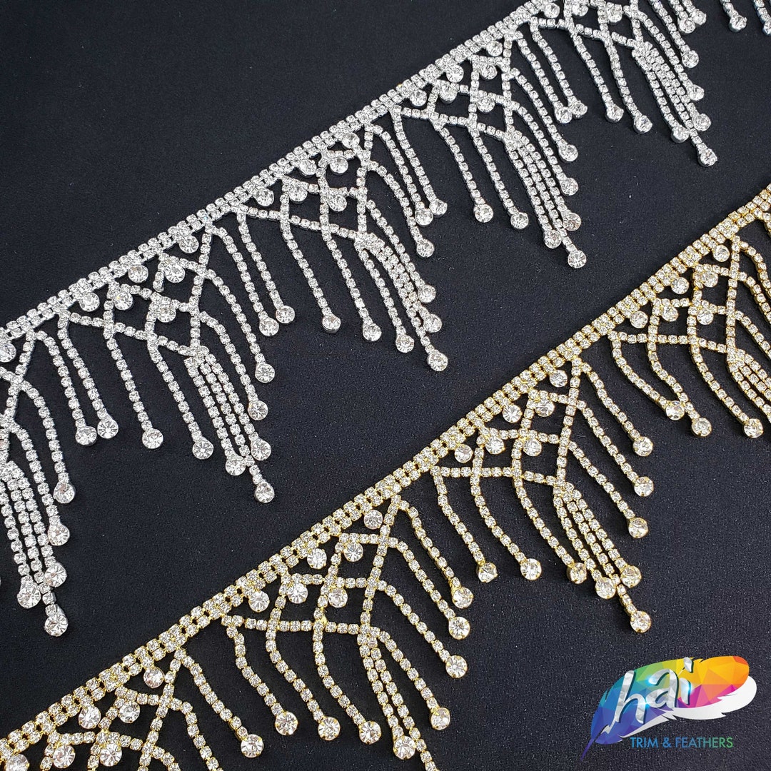 Gold Crystal Rhinestone Fringe, Silver Crystal Rhinestone Dangling Trim ...
