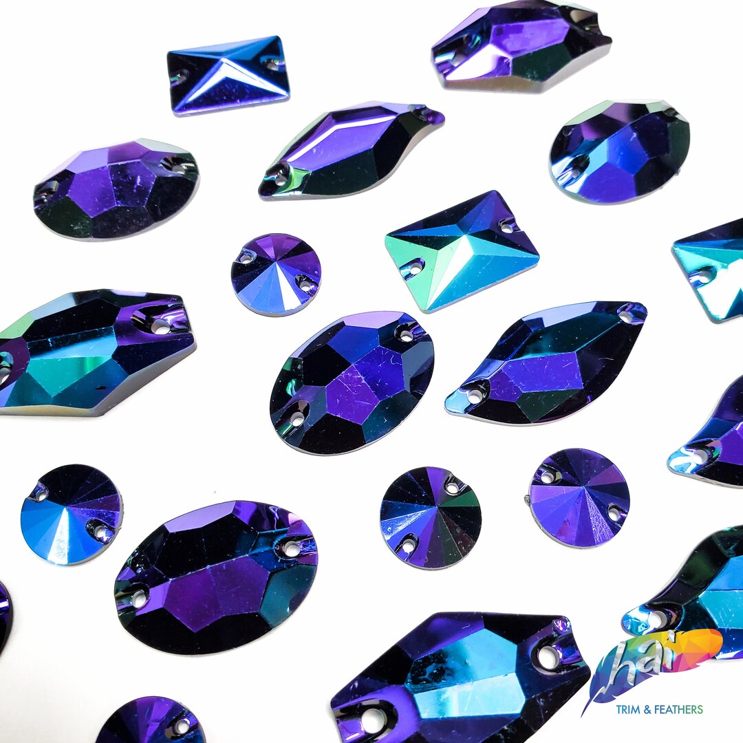 Metallic AB Resin Rhinestones Blue Purple AB Sew on Iridescent ...