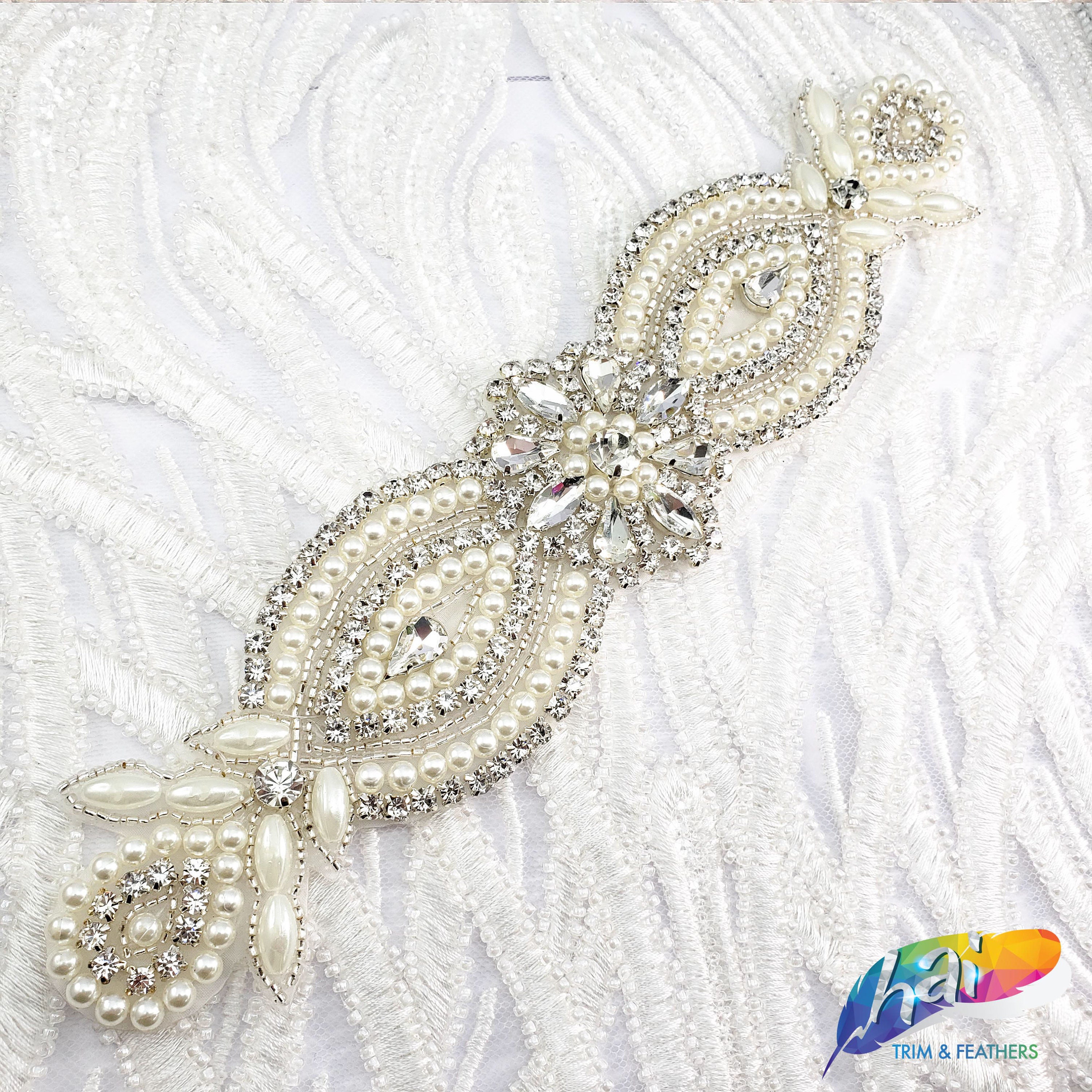 Silver Crystal Pearl Rhinestone Applique, Crystal Bridal Pearl ...