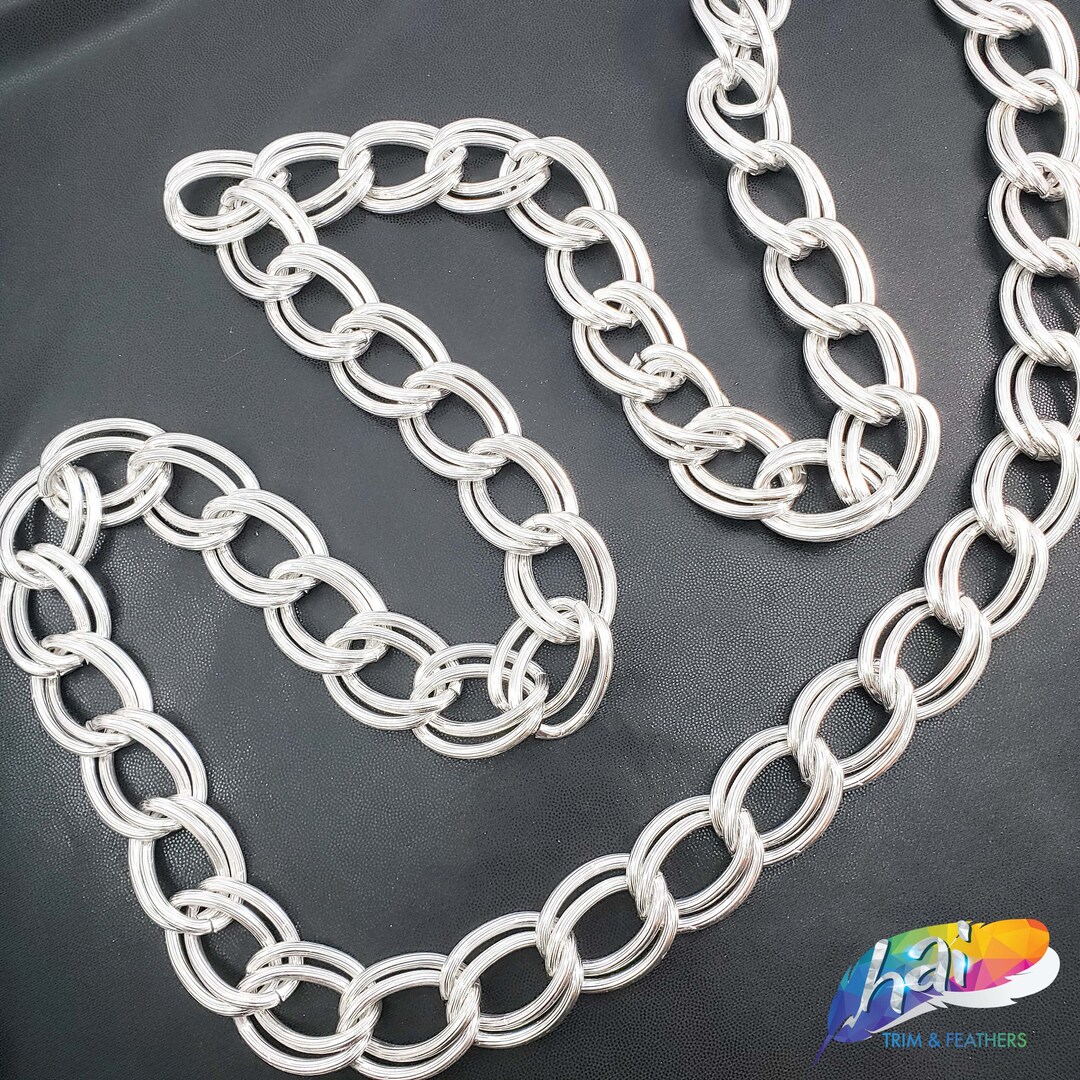 Silver Curved Oval Metallic Chain Trim, Chain Link, Decorative Chain ...