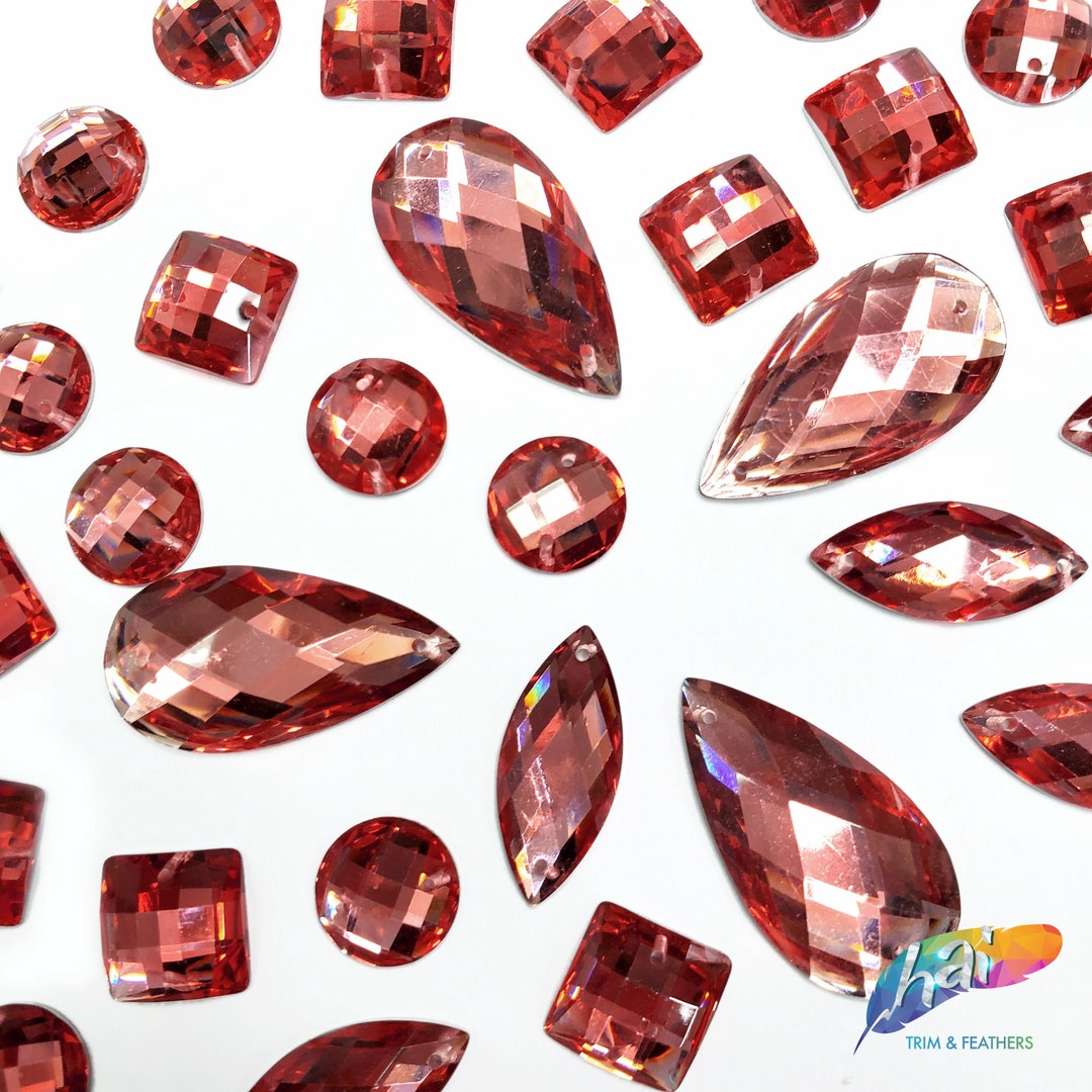 Loose Coral Resin Rhinestones Coral Pink Sew on Stones Different Shapes ...
