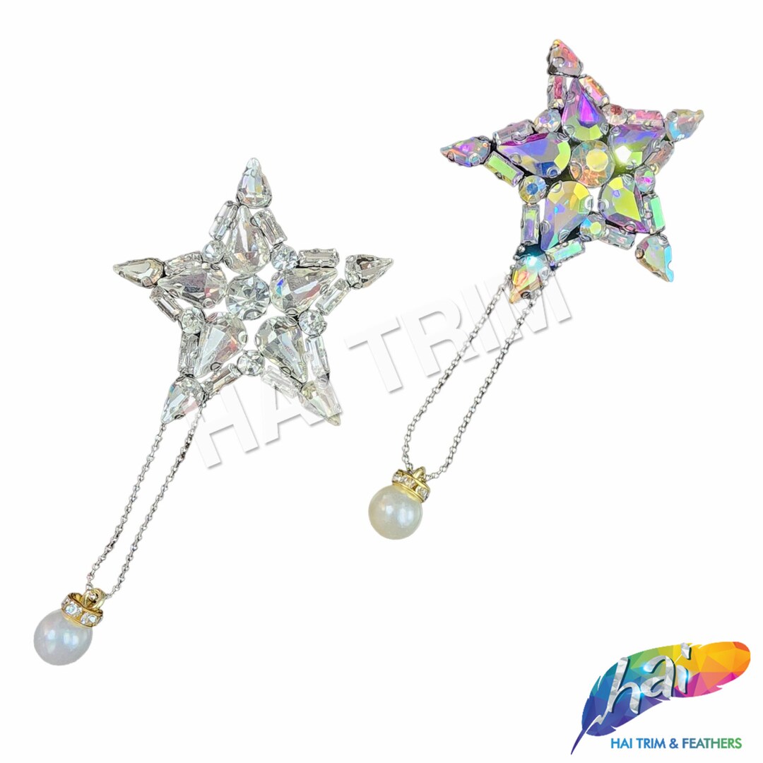 Silver Crystal and Silver AB Star Rhinestone Applique With Pearl and a ...