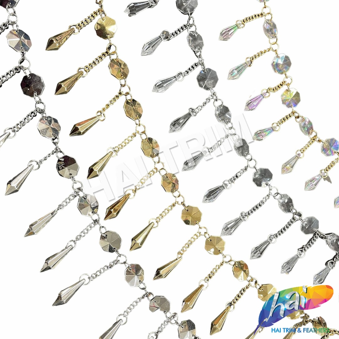 2 1/2" Chandelier Acrylic Beaded Fringe, Dangling Trim, Spike Chain ...