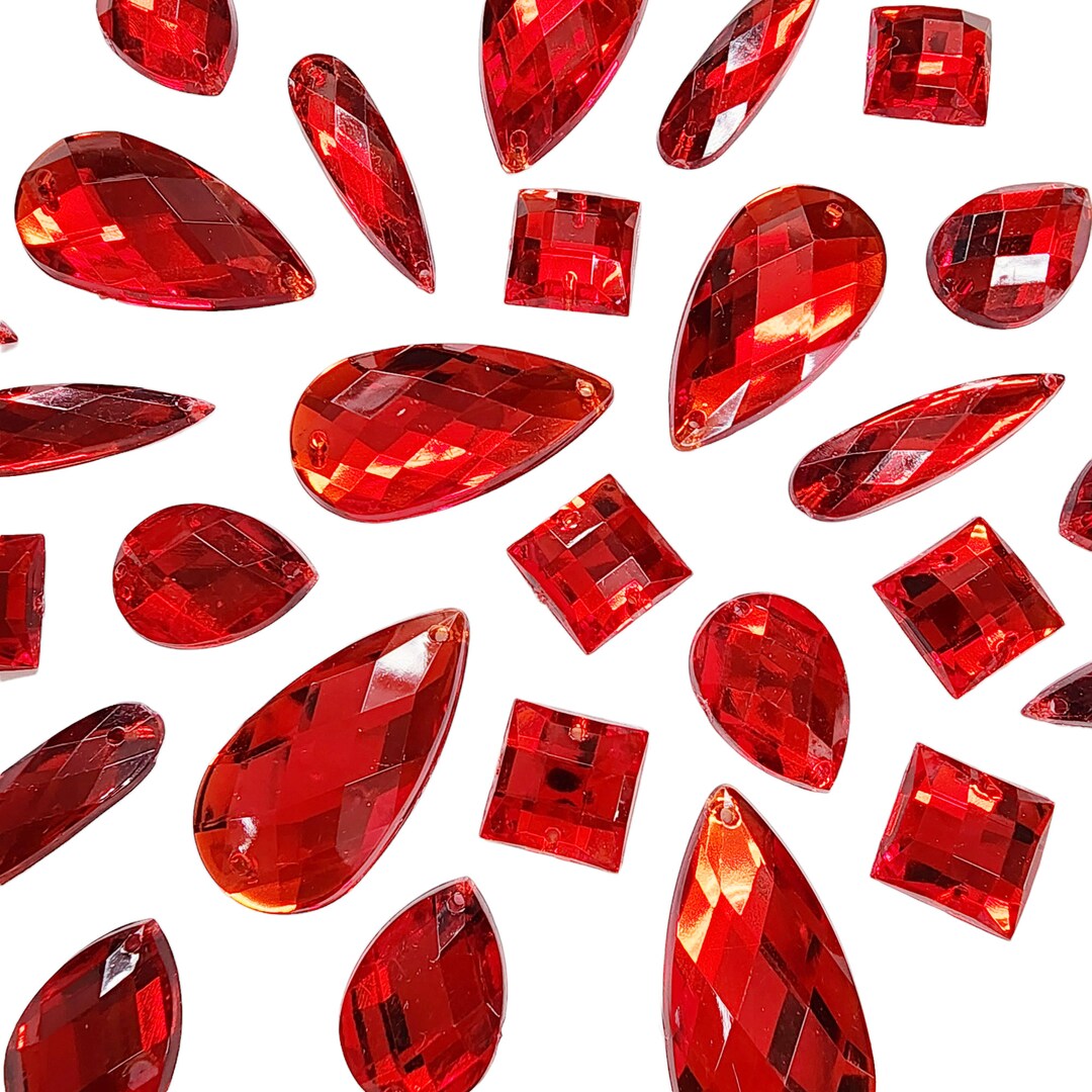 Red Acrylic Rhinestones Sew on Stones Different Shapes Gems With Holes ...
