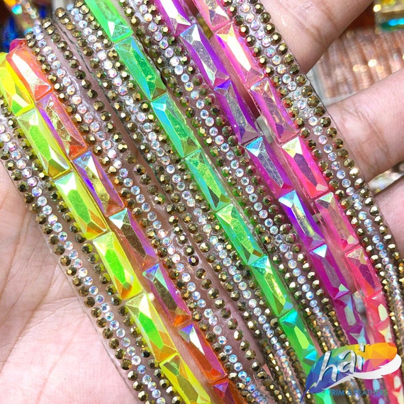 Neon AB Stone Rhinestone Iron on Trim Colorful Gel Back - Etsy
