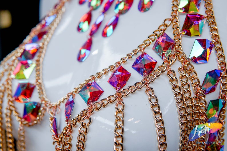 Gold Chain Dress, Rhinestone Chain Dress, Dancer Jewelry, Red Festival ...